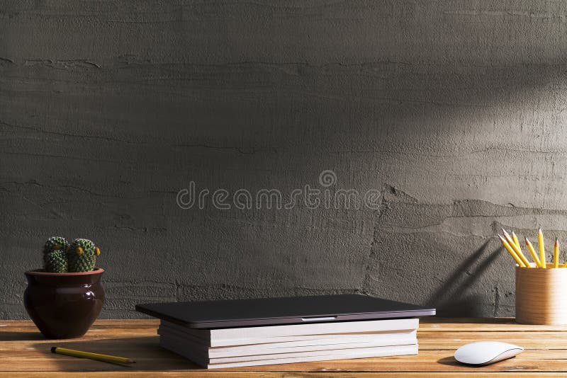 Closed Laptop on Table, Creative Workspace Stock Photo - Image of ...