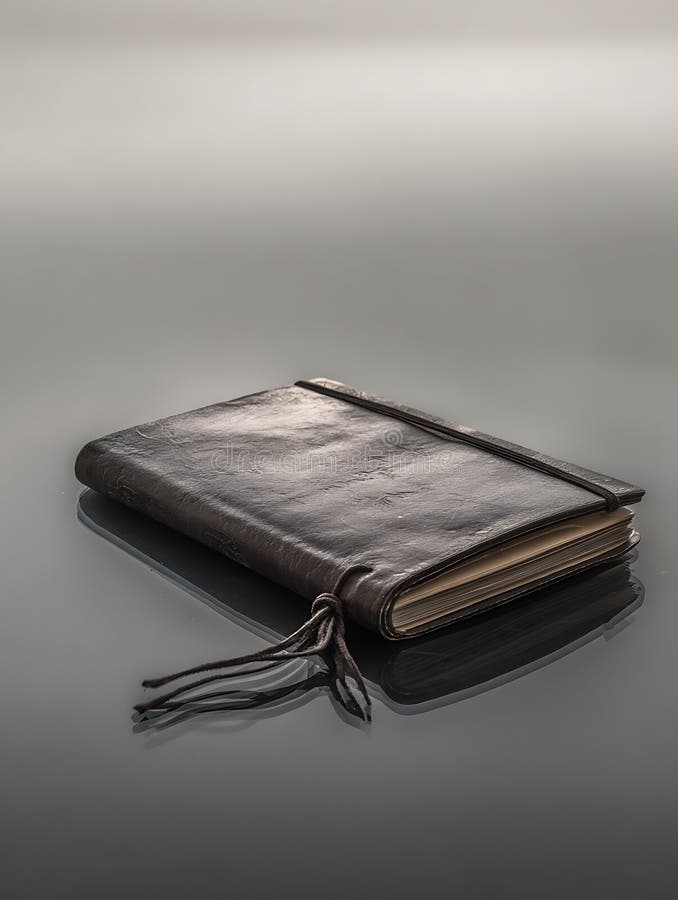 Closed Leather Journal on Reflective Surface Elegant Stationery ...