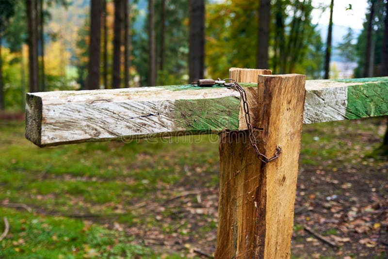 Closed with Lock Barrier Bar Gate in the Forest Stock Image - Image of ...