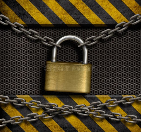 Closed Lock with Chains and Metal Background Stock Image - Image of ...