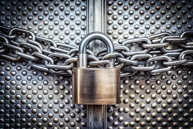 Closed Lock with Chains on Metal Background Stock Illustration ...