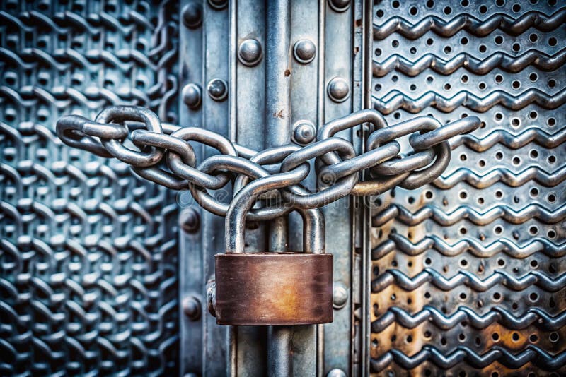 Closed Lock with Chains on Metal Background Stock Illustration ...