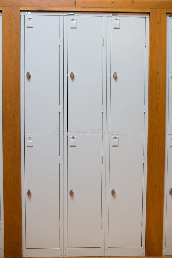 Closed Lockers in a Row at the College Stock Photo - Image of wooden ...