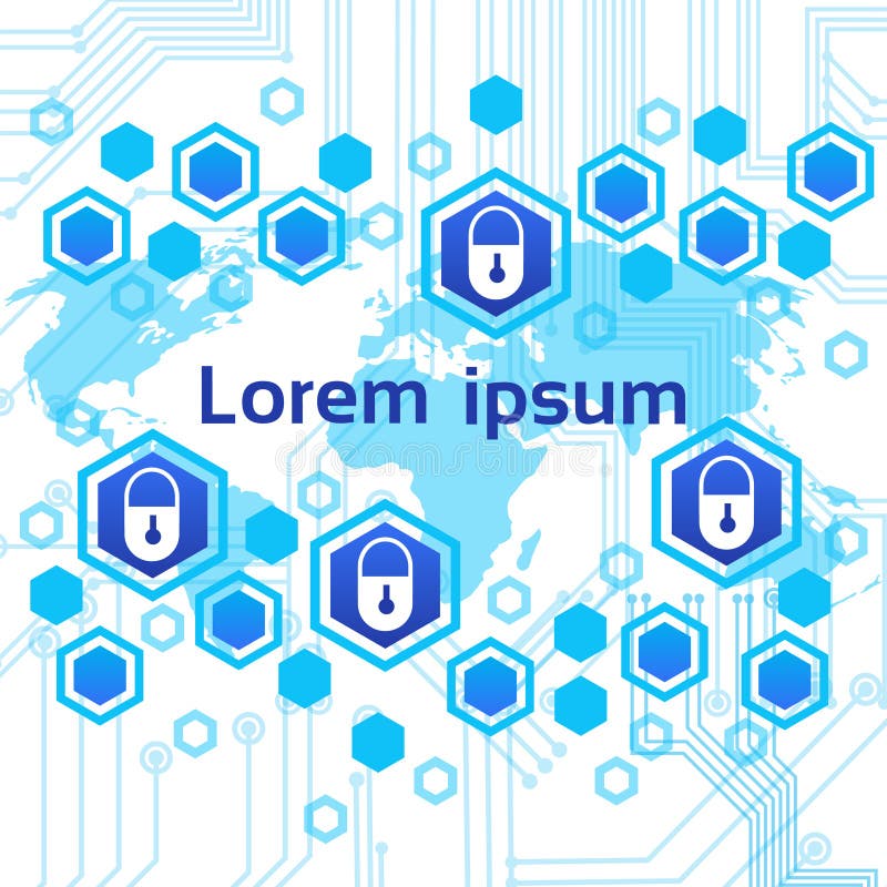 Closed Locks Over World Map Access Technology Concept of Data ...