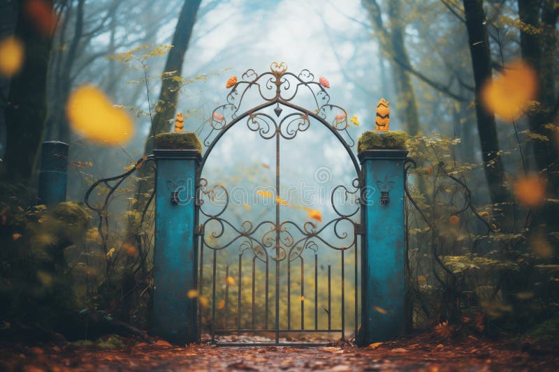 Closed Metal Gate Leading into a Forest Stock Photo - Image of access ...
