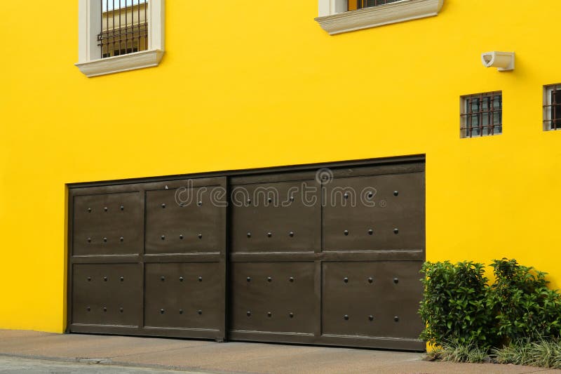 Closed Metal Gates of Modern Garage. Exterior Design Stock Photo ...