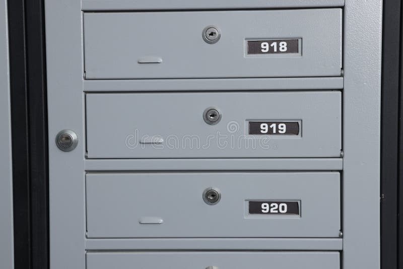 Closed Metal Mailboxes with Keyholes and Sequence Numbers Indoors Stock ...
