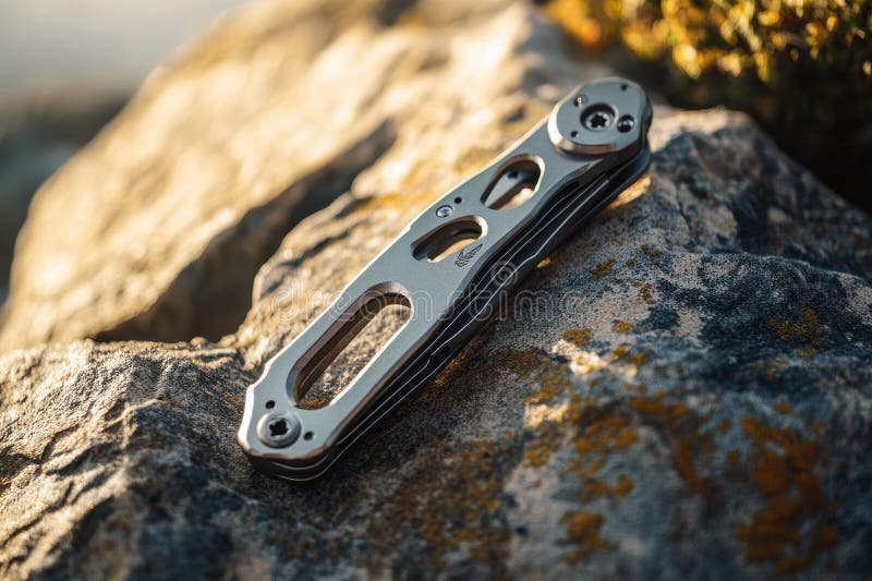 A Closed Multi-Tool Knife Lying on a Rough Stone Stock Illustration ...