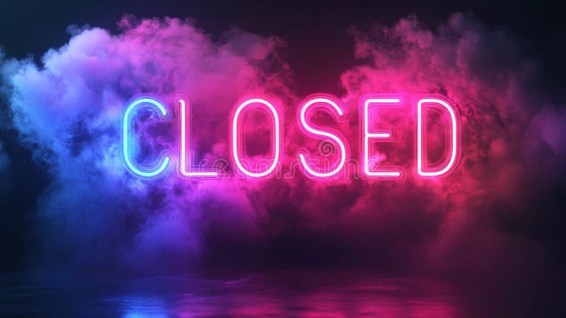 Closed Neon Sign in Pink and Blue Smoke Stock Illustration ...