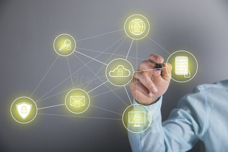 Closed Network Icons. Network with a Lock Stock Photo - Image of finger ...