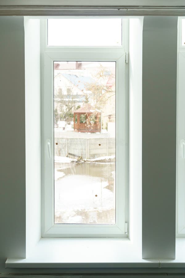 Closed New PVC Windows with Double Glazing in the Room. Installation ...