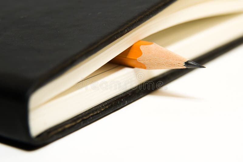 Closed Notebook and Pencil on Over White Stock Image - Image of list ...