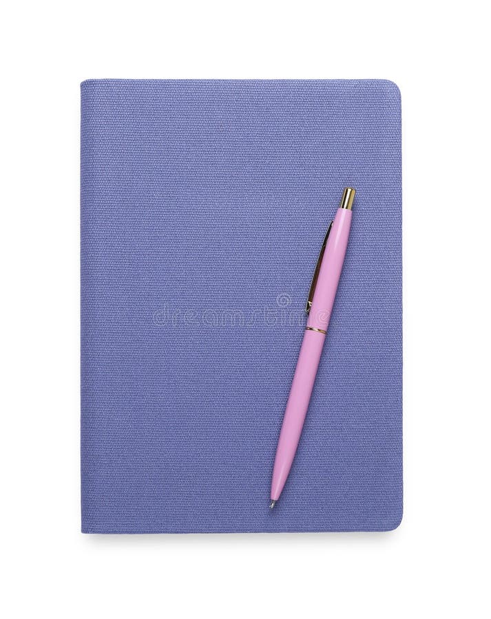 Closed Office Notebook and Pen Isolated on White, Top View Stock Photo ...