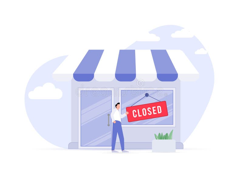 Closed Offline Store with Man Hanging a Sign. Temporary Closure of ...