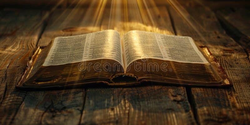 A Closed Open Bible Lying on a Wooden Table Stock Photo - Image of ...