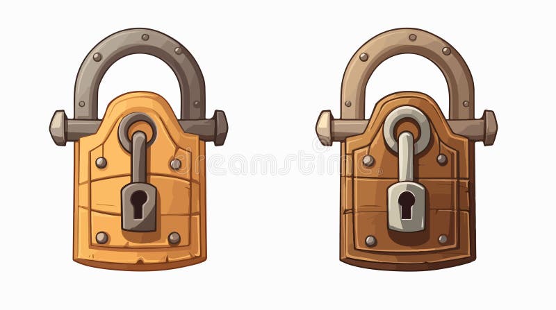 Closed and Open Locks Vector Drawing Cartoon Stock Vector ...