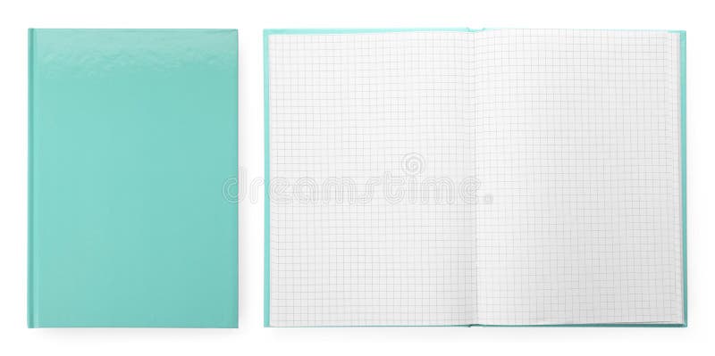Closed and Open Planners on White Background, Top View. Collage Stock ...