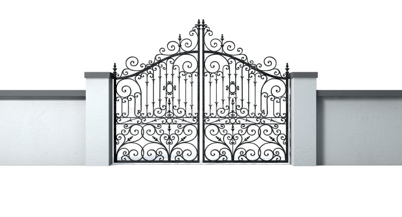 Closed Ornate Gates and Wall Stock Illustration - Illustration of iron ...