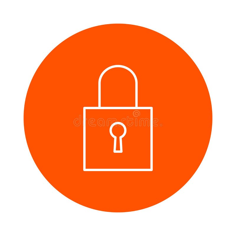 Closed Padlock, Circular Monochrome Linear Icon Stock Illustration ...