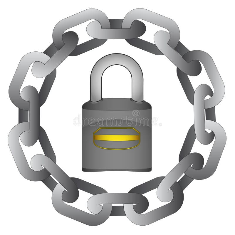 Closed Padlock in Strong Steel Circle Chain Stock Illustration ...