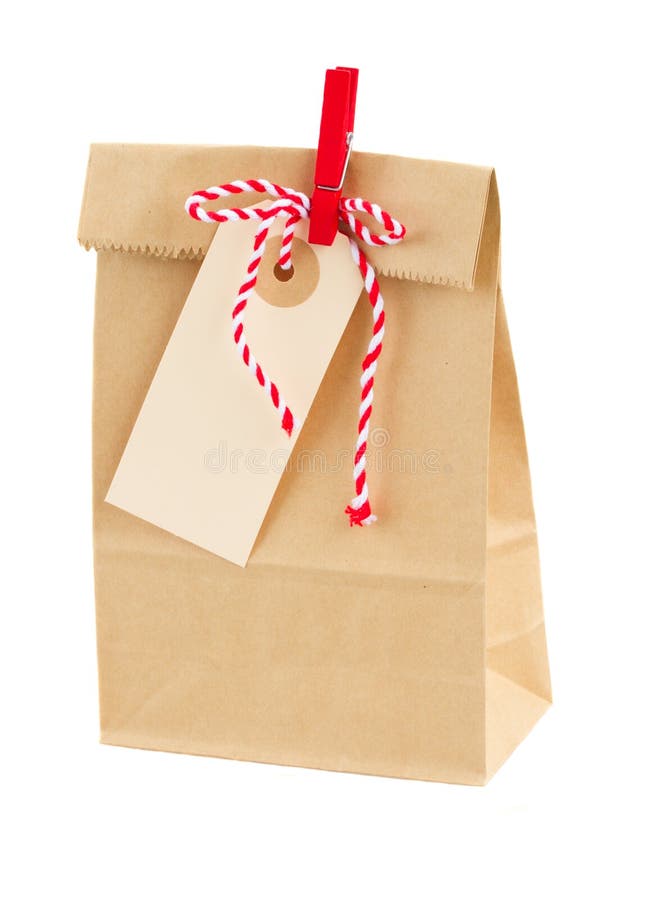 Closed paper bag with tag stock image. Image of object - 35600241