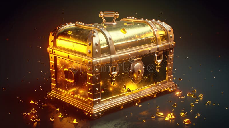 Closed Pirate Chest. Golden Treasure Box Stock Photo - Image of trunk ...