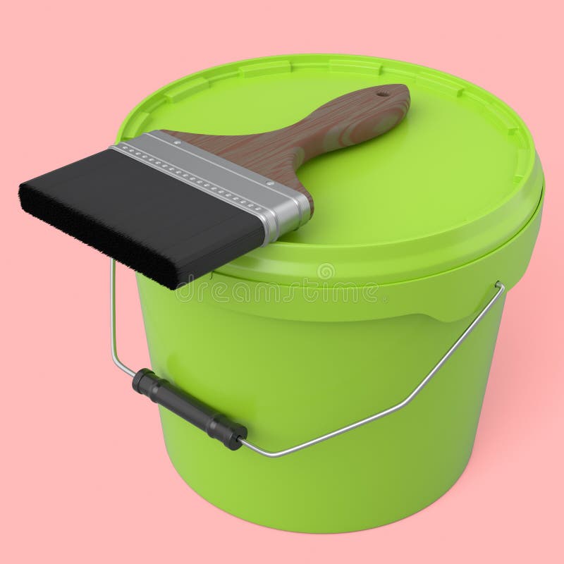 Closed Plastic Can or Buckets with Paint Bristle Brush on Pink ...