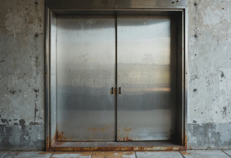 Closed Press Enclosure Doors with a Visible Drip Pan Underneath Stock ...