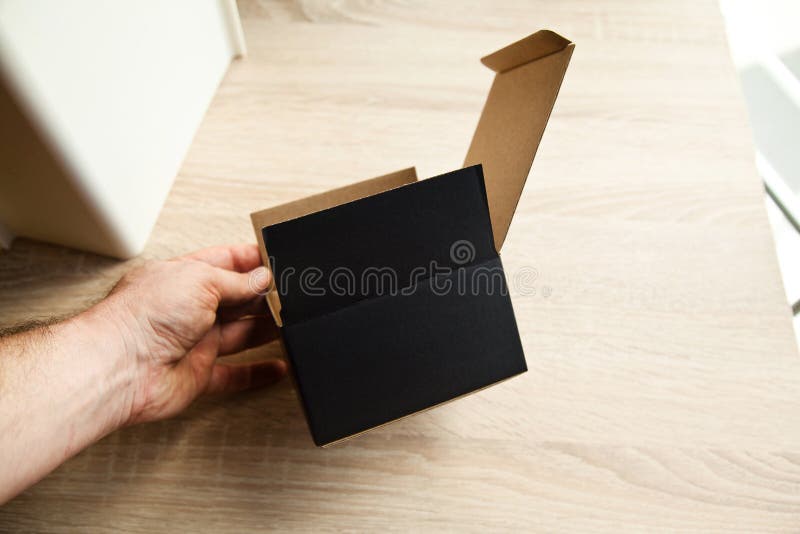 Closed Rectangular Cardboard Box with Corrugated Cardboard Lid and Hand ...
