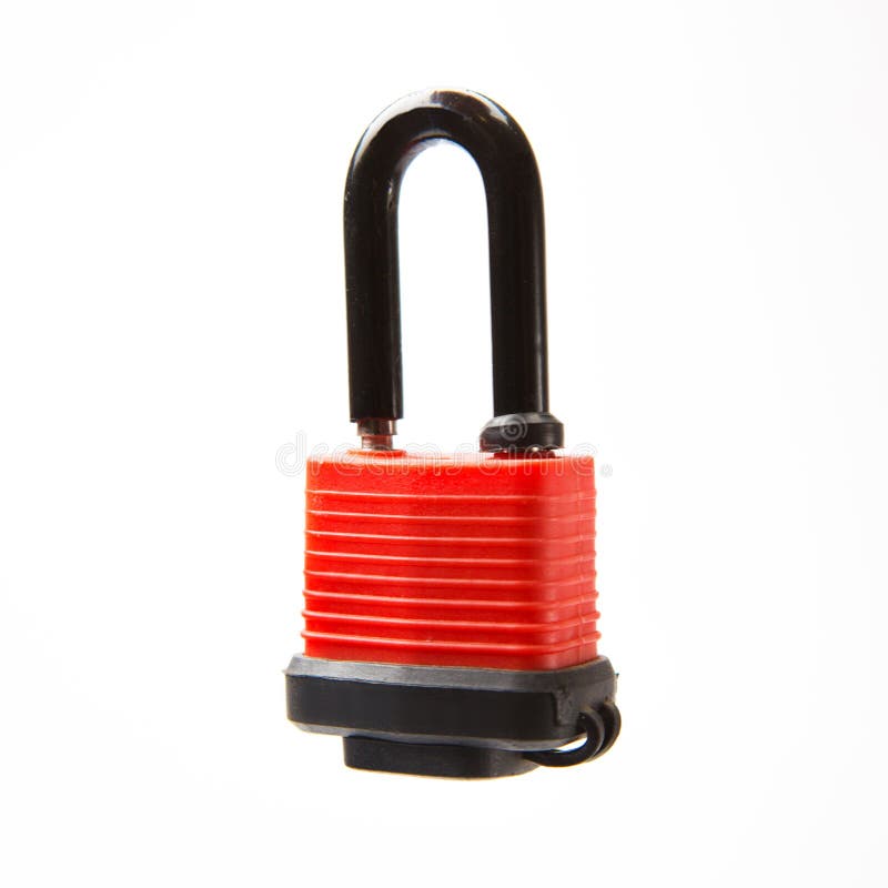 Closed Red and Black Lock on White Background Stock Image - Image of ...