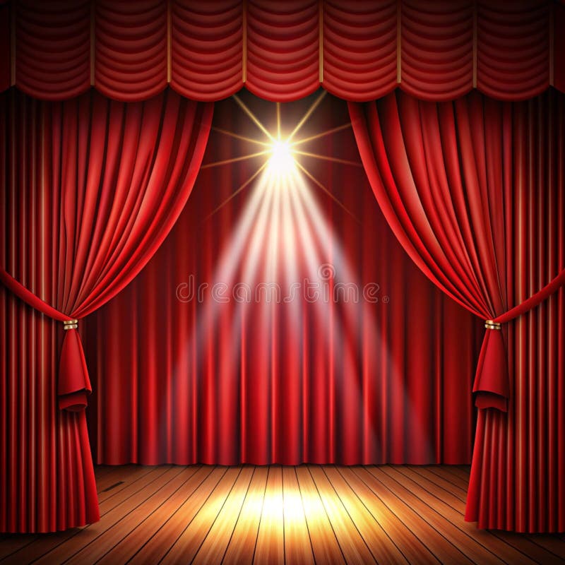 Closed Red Curtain Stage Background Spotlight Beam Illuminated Stock ...