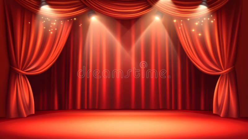 Illuminated Closed Red Curtain on Stage with Spotlight Highlighting ...