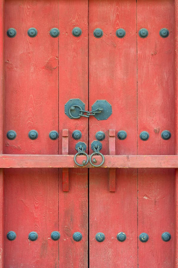 Closed red gate with a bar stock image. Image of bolt - 62506809