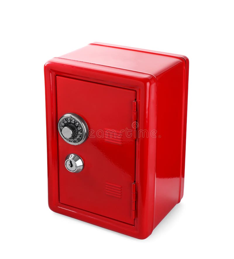 Closed Red Steel Safe Isolated Stock Photo - Image of financial ...