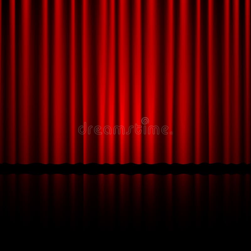 Closed Red Theater Curtain with Reflection in Bottom. Background for ...