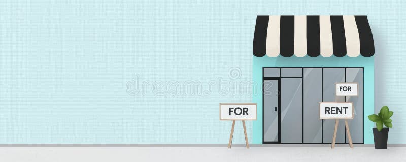 Closed Retail Store with for RENT Signs and Plant Stock Illustration ...