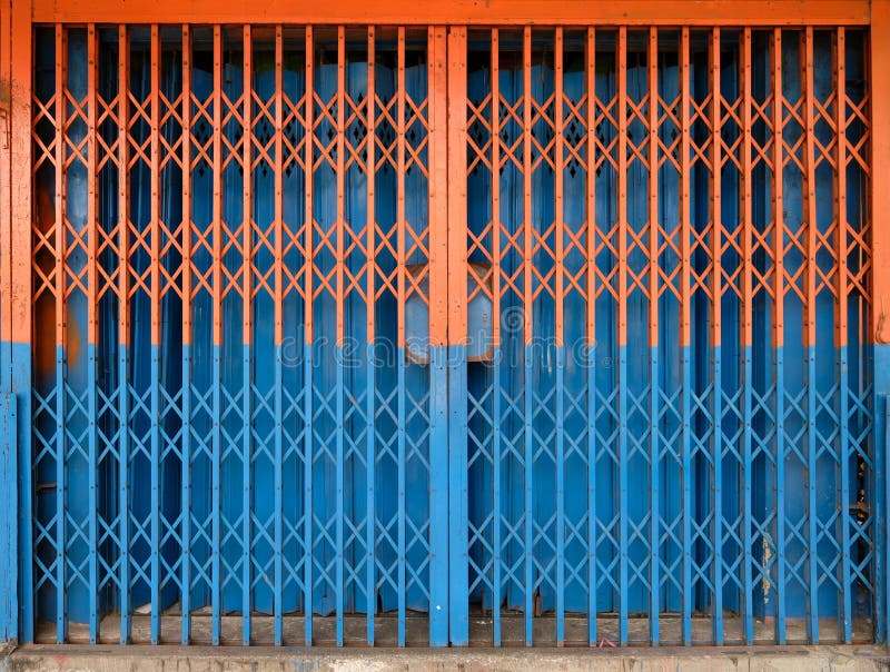 Closed Retractable Folding Metallic Gate Stock Photo - Image of ...