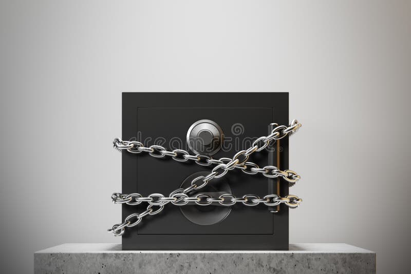 Closed Safe Box, Chain, White Wall Stock Illustration - Illustration of ...