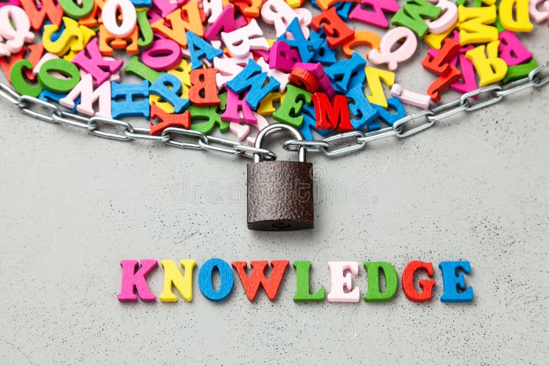 Closed Secret Knowledge. Letters of Information Symbol Wrapped in Chain ...