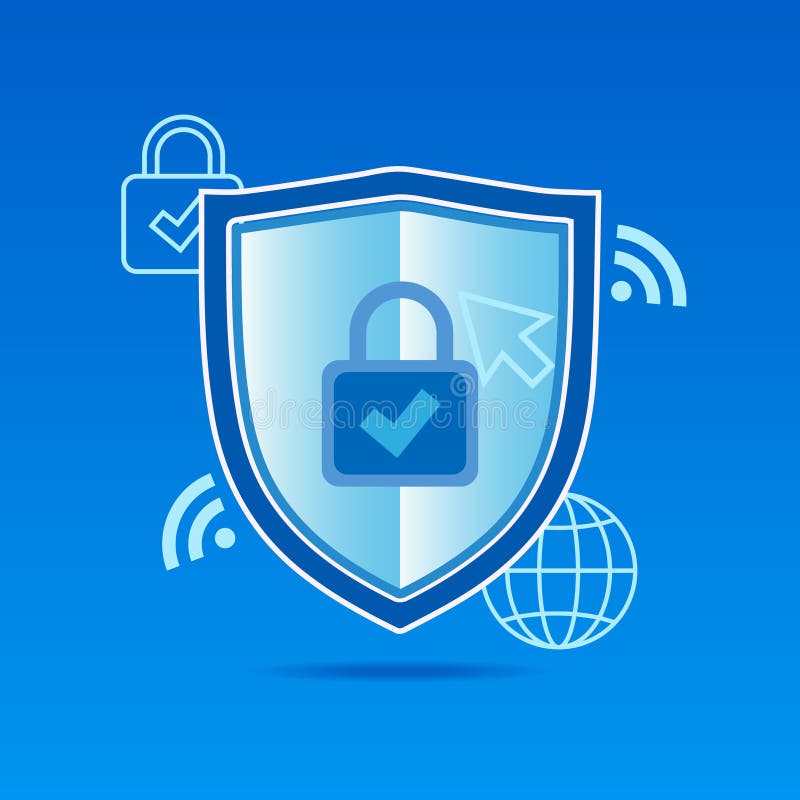 Closed Security System. Blue Shield with Closed Padlock and Check Mark ...