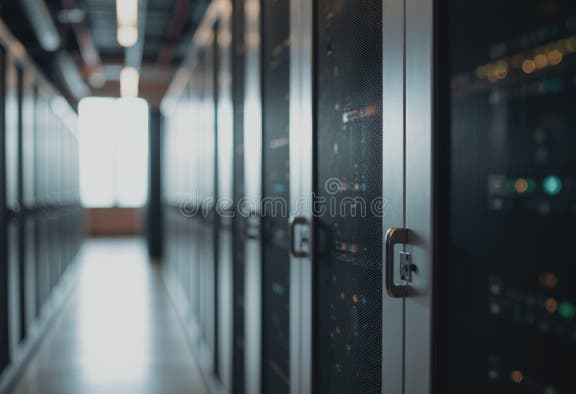 Closed Server Rack Doors with Blank Bezels in a Modern Data Hall Stock ...
