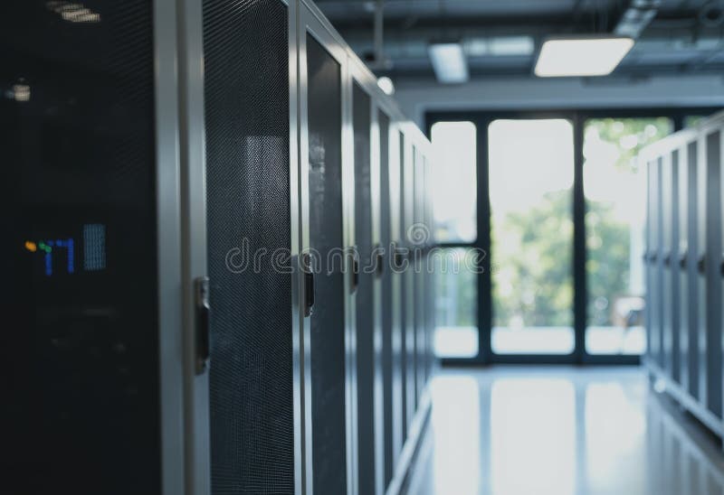 Closed Server Rack Doors with Blank Bezels in a Modern Data Hall Stock ...