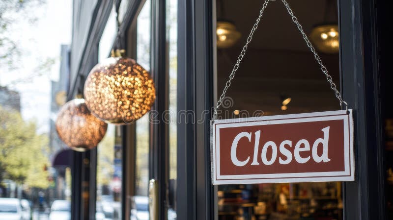 Closed Sign Hanging on Storefront Door with Reflections Stock Photo ...