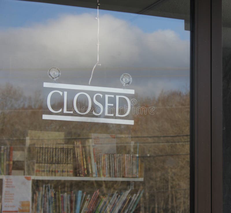 Closed Sign in Window of Public Library Stock Image - Image of public ...