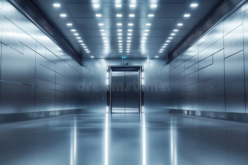Modern Silver Elevator Doors in Sleek Metallic Hallway with Recessed ...