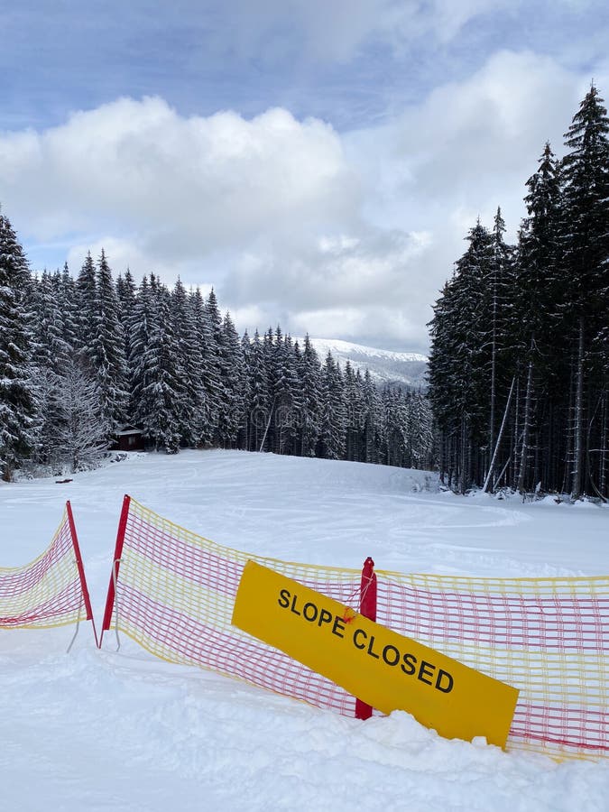 Closed Ski Slope in Snowy Forest Stock Photo - Image of powder ...