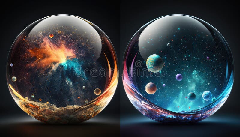 Closed Spheres with Planets and Space Inside Stock Illustration ...