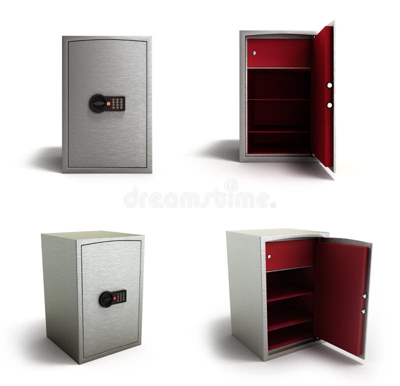 Closed Steel Bank Safe 3d Render on White Stock Illustration ...