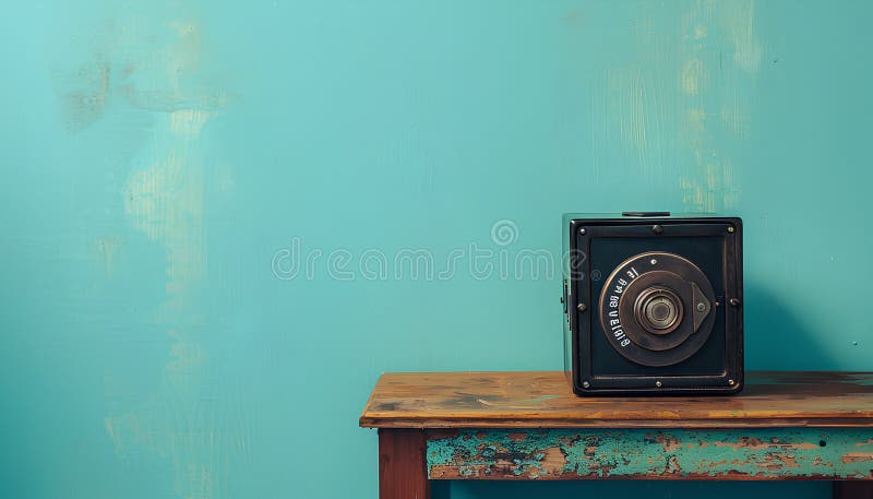 Closed Steel Safe on Wooden Table Against Light Blue Background Stock ...
