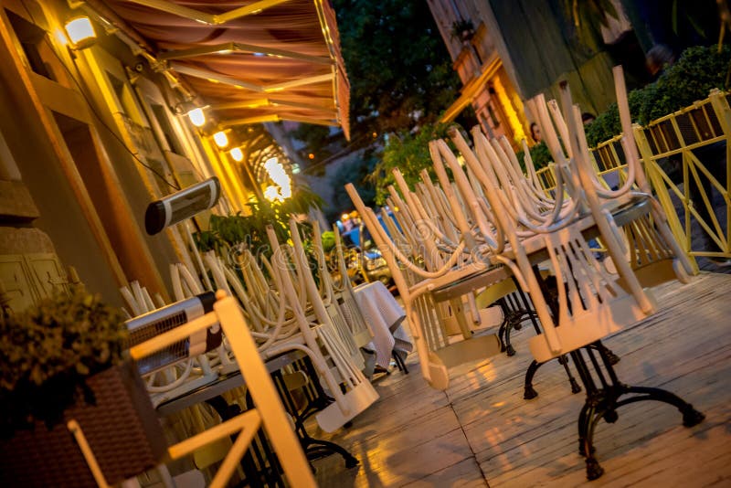 Closed Street Cafe in the Evening Stock Photo - Image of classic, night ...